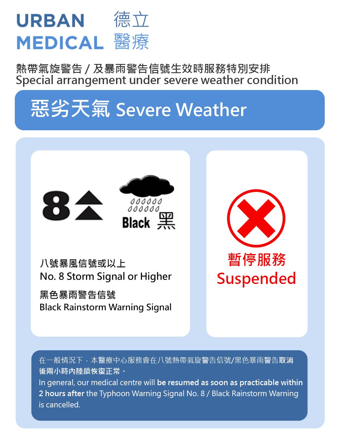 Special arrangement under severe weather condition